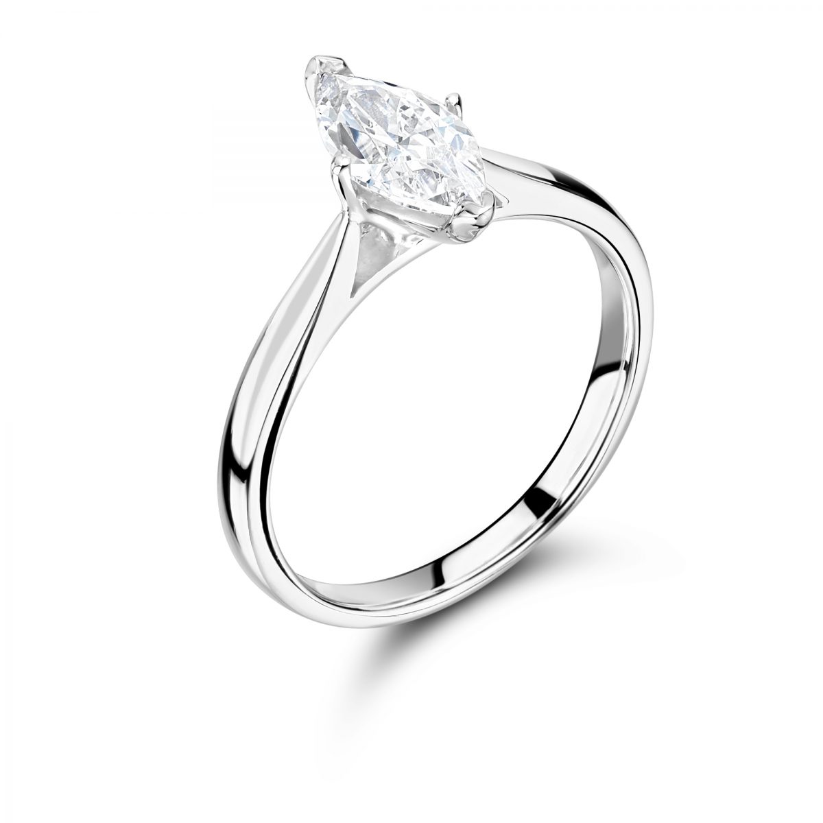 4 Claw Marquise Shaped Diamond Ring - London Wedding Ring Company